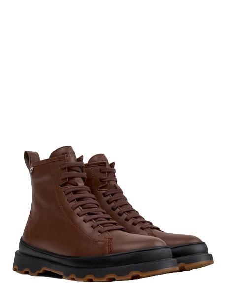 Camper Brutus Lace Up Leather Bootie With Lug Sole - Medium Brown