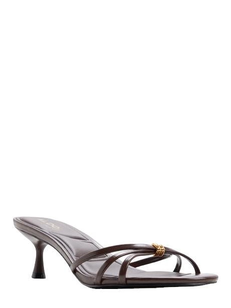 Aldo Madalyn Strappy Slide Sandal With Gold Tone Hardware - Dark Brown