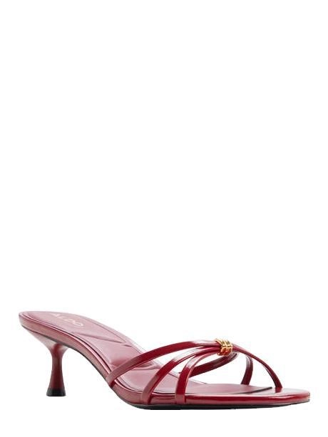 Aldo Madalyn Strappy Slide Sandal With Gold Tone Hardware - Dark Red
