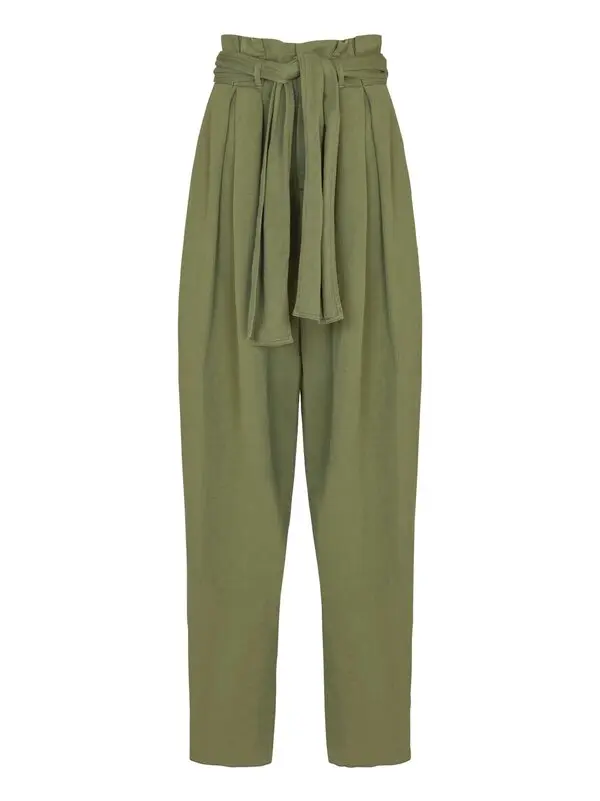 Balmain High-waisted Pleated Twill Trousers - Green