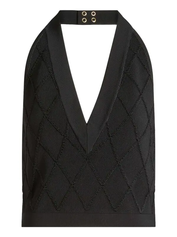 Balmain Quilted Knit Halterneck Top - Black