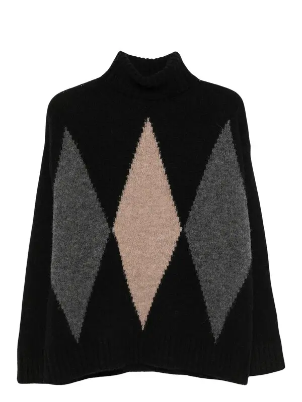 JUCCA Argyle Turtleneck Sweater - Black