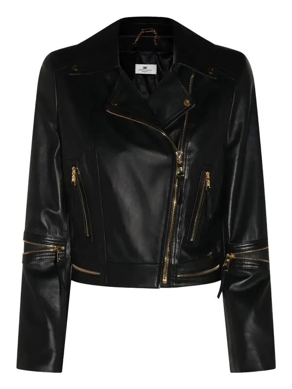 Elisabetta Franchi Leather Biker Jacket - Black