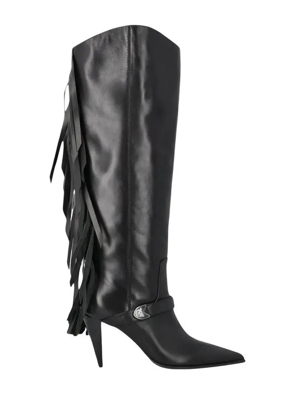 Pinko Vane 03 Knee-high Leather Boots With Fringing - Black