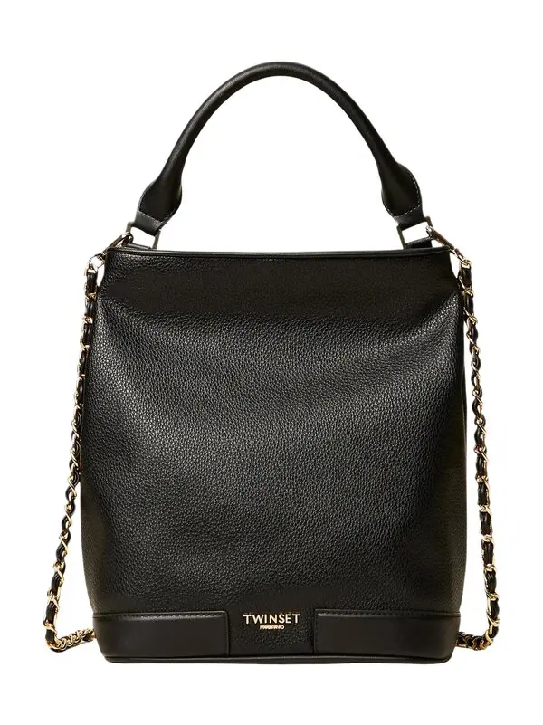 TWINSET Leather Bucket Bag With Chain Strap - Black