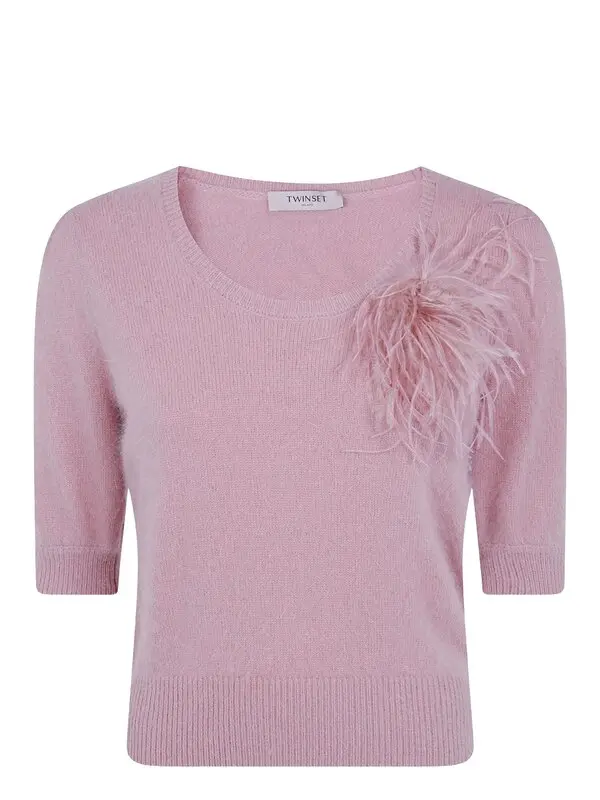 TWINSET Pullover With Feather Embellishment - Pink