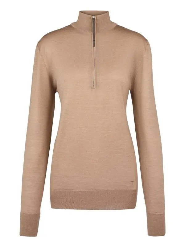 TOD'S Cashmere And Silk Half Zip Pullover - Beige