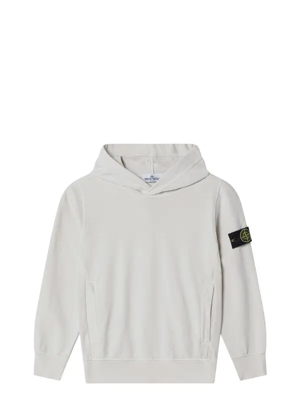 Stone Island Chalk Cotton Hooded Sweatshirt With Compass Logo Badge - White