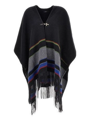FAY Poncho With Striped Pattern And Fringed Hem - Multicolor