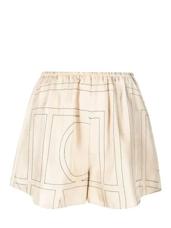 TOTEME Silk Monogram Print Pajama Shorts - Multicolor