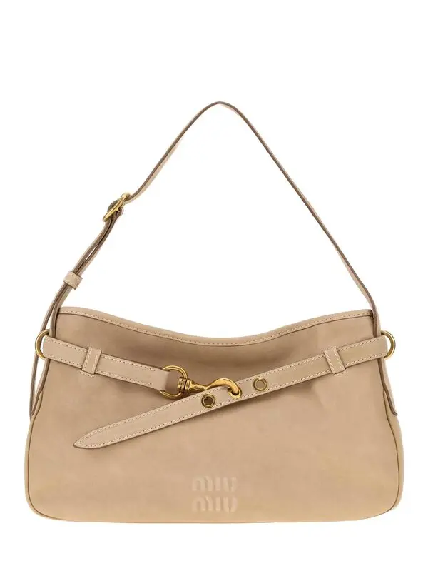 Miu Miu Sand Nappa Leather Shoulder Bag With Golden Metal Finishing - Brown