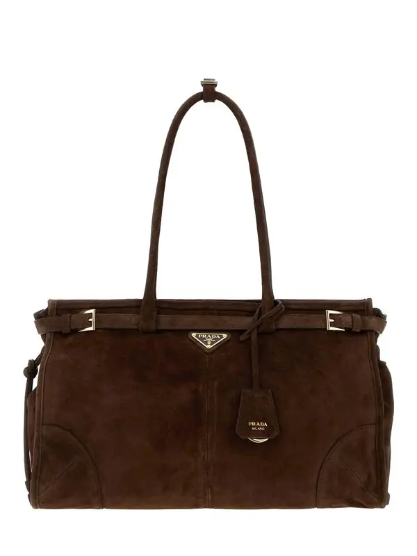 Prada Suede Large Bonnie Shopping Bag - Brown