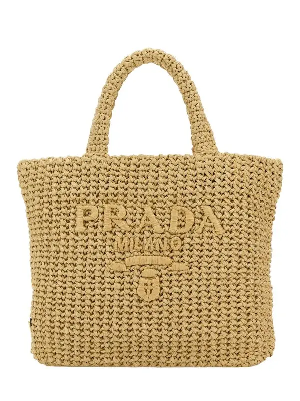 Prada Raffia Shopping Bag - Brown