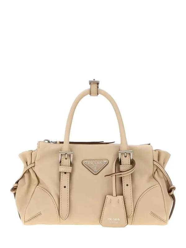 Prada Sand Leather Small Karin Handbag - Brown