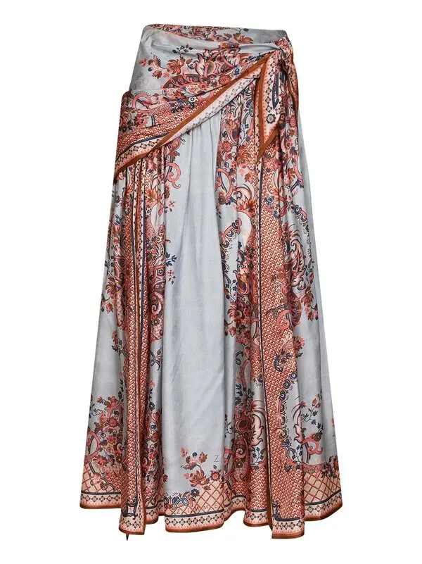 Zimmermann Blue Floral Paisley-print Silk Habotai Aster Scarf Midi Skirt - Multicolor