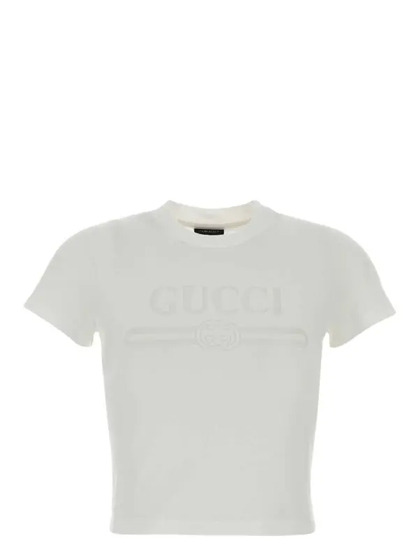 Gucci Logo Cotton Cropped T-shirt - Multicolor