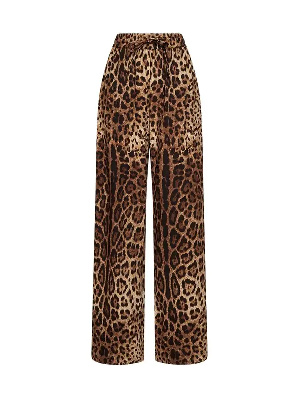 Dolce & Gabbana Leo-print Stretch Silk Wide-leg Trousers - Multicolor