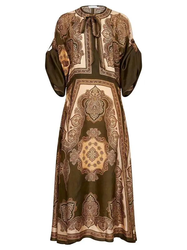 Zimmermann Olive Paisley-print Silk Habotai Mahon Midi Tunic Dress - Multicolor