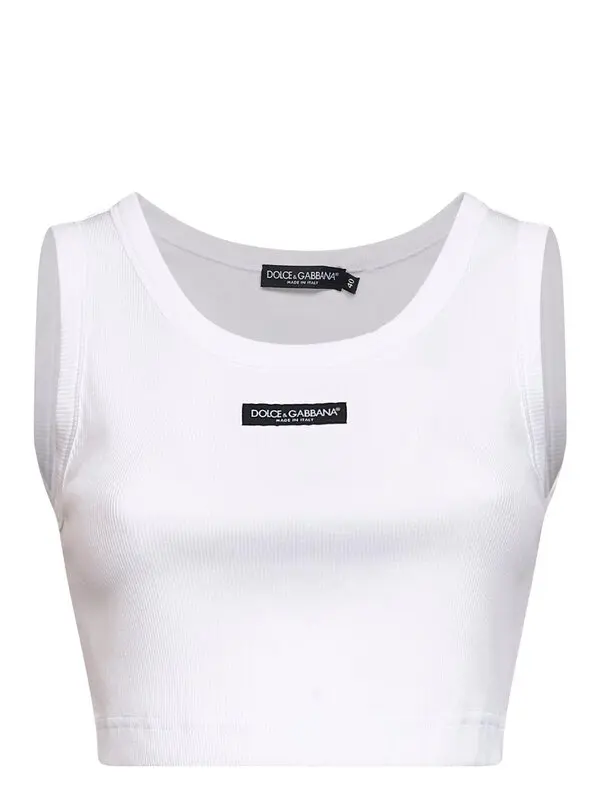 Dolce & Gabbana Ribbed Cotton Cropped Logo Tank Top - Multicolor