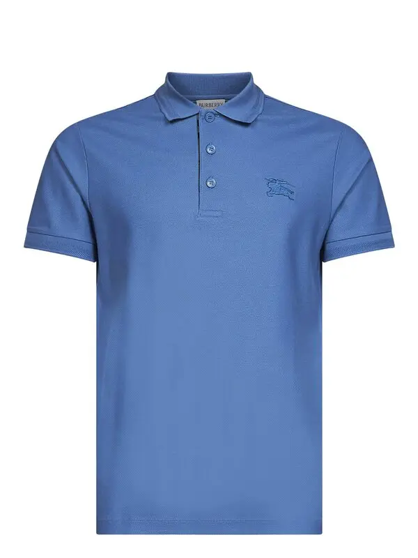Burberry Pool Blue Cotton Pique Polo Shirt With Embroidered Ekd - Multicolor