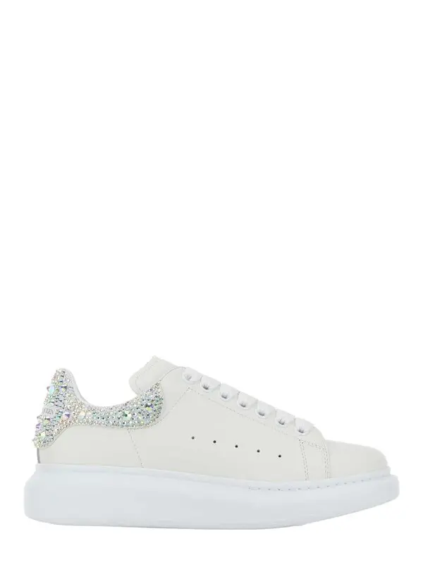 Alexander McQueen Leather Sneakers With Embellished Suede Heel - White