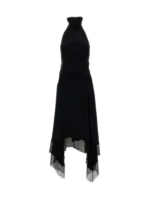 Andamane Black Satin Lingerie Maxi Dress With Lace Details - Multicolor