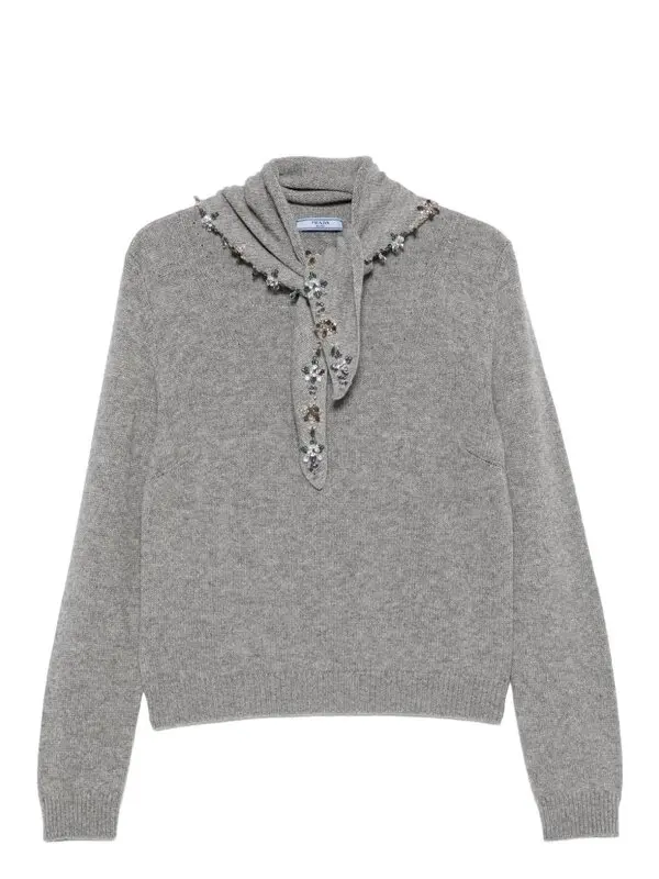 Prada Cashmere Crewneck Sweater With Embellished Collar - Multicolor