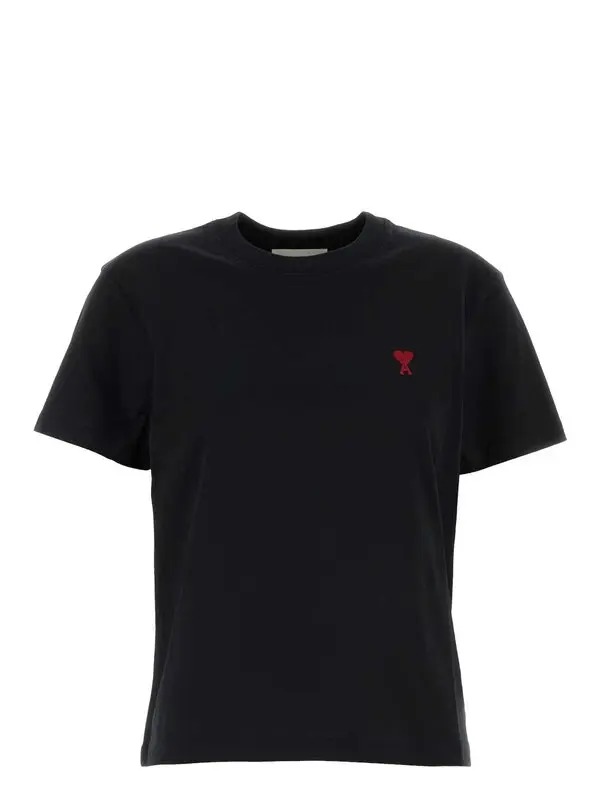 AMI Paris Organic Cotton T-shirt With Embroidered Logo - Black