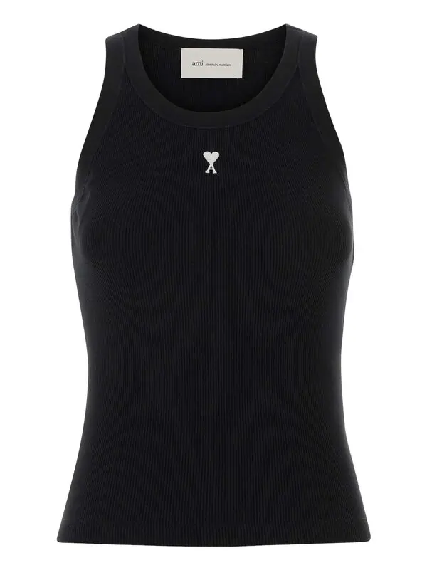 AMI Paris Stretch Cotton Ribbed Tank Top - Black