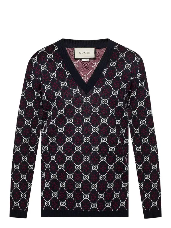 Gucci Embroidered V-neck Pullover - Blue