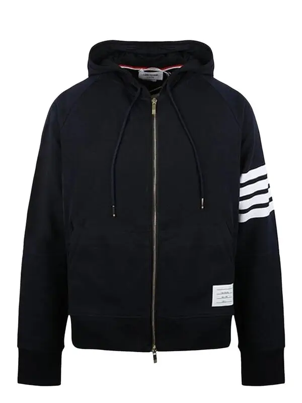 Thom Browne Zip Up Hoodie With Four Bar Detail - Blue