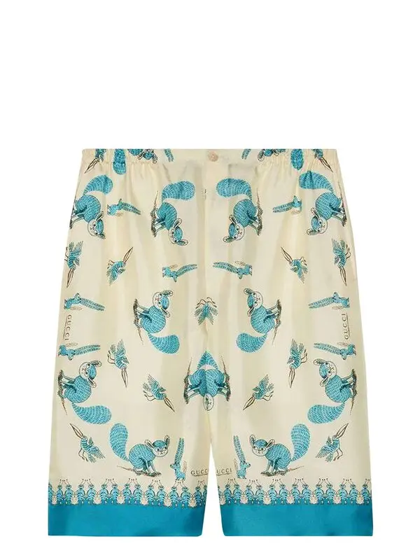 Gucci Freya Hartas Print Silk Twill Shorts - Cream