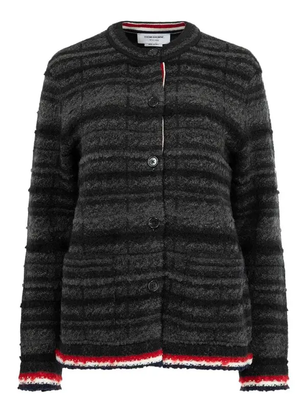 Thom Browne Tartan Check Inlay Cardigan - Black