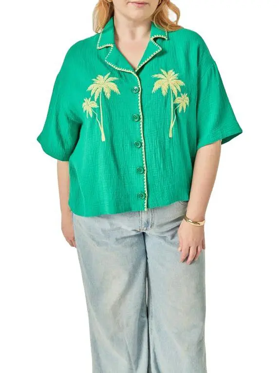 English Factory Tropical Embroidered Cotton Shirt - Green