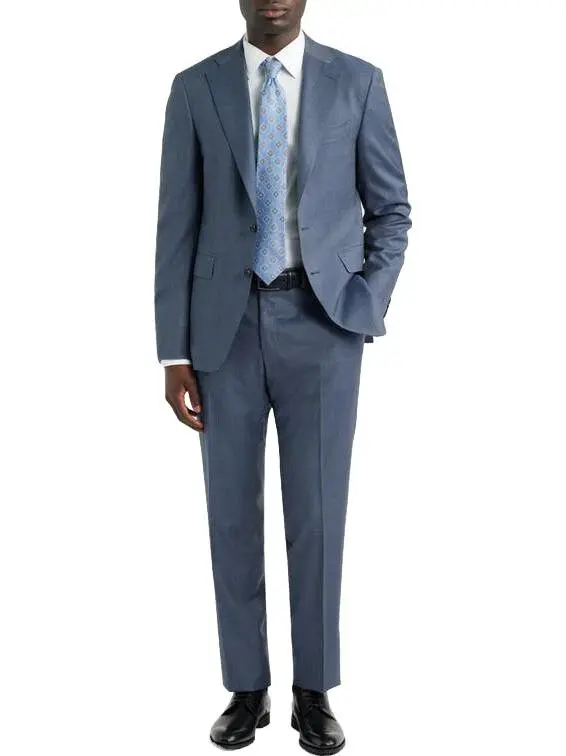 Canali Capri Trim Fit Solid Wool Suit - Blue