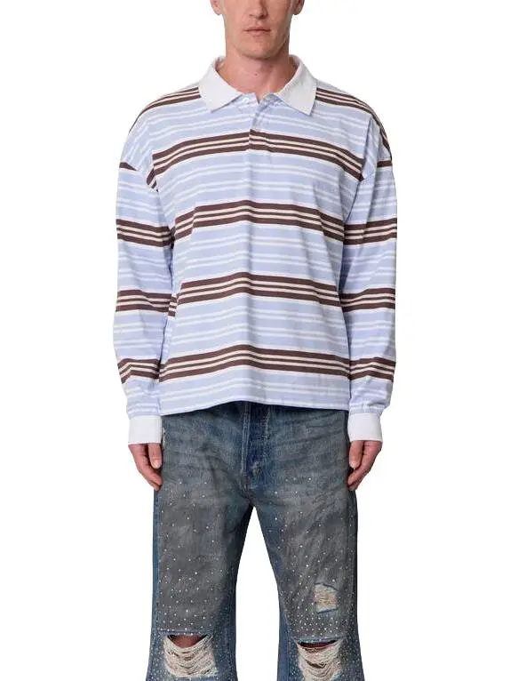 Mnml Striped Long Sleeve Polo Shirt - Blue/brown Multi