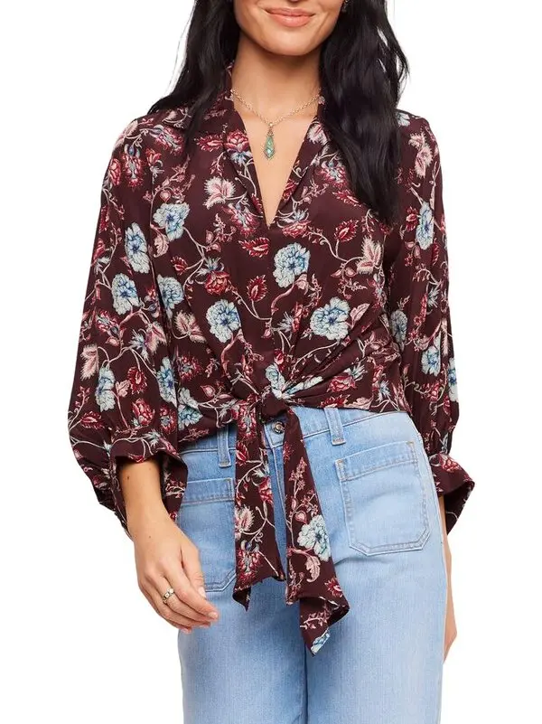 Karen Kane Floral Blouson Sleeve Tie Front Top - Print