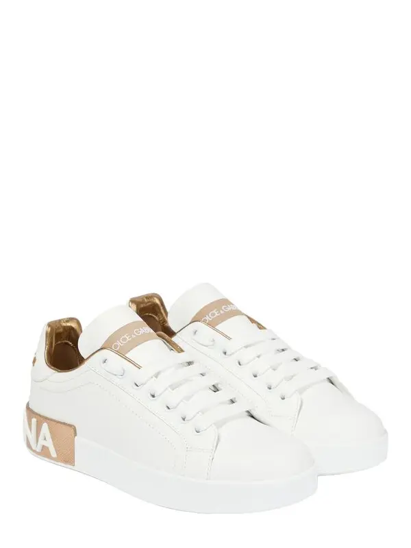 Dolce & Gabbana Portofino Calf Leather Lace-up Sneakers - White