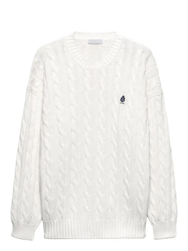 Prada Crewneck Cable Knit Sweater - Bianco