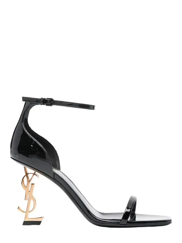 Saint Laurent Cassandre 8.5 Cm Leather Ankle Strap Sandals With Antique Gold-toned Heel - Nero