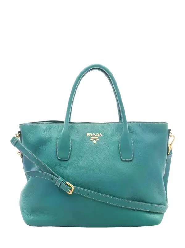 Prada 2000s Leather Tote Bag - Blue