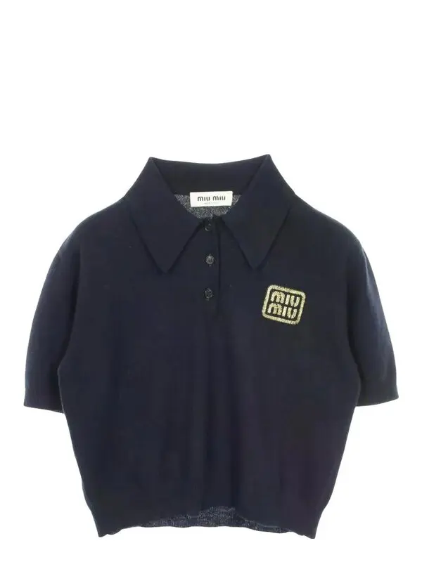 Miu Miu Logo Embroidered Cashmere Polo Shirt - Blue