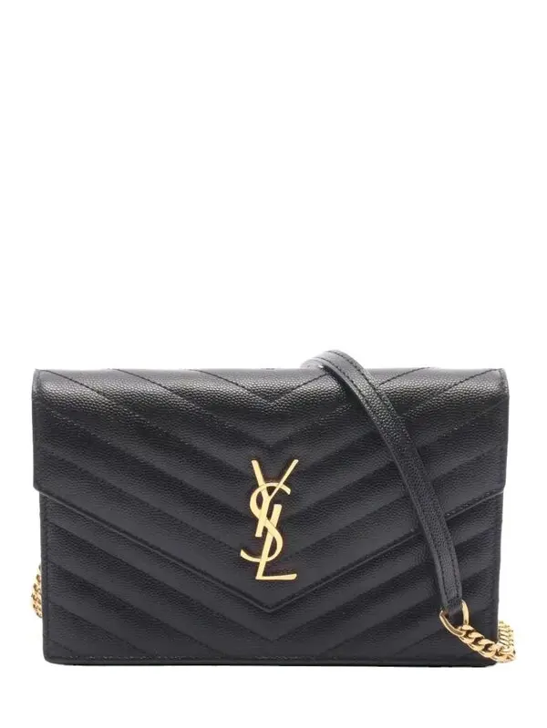 Saint Laurent 2010s Cassandra Envelope Chain Wallet - Black