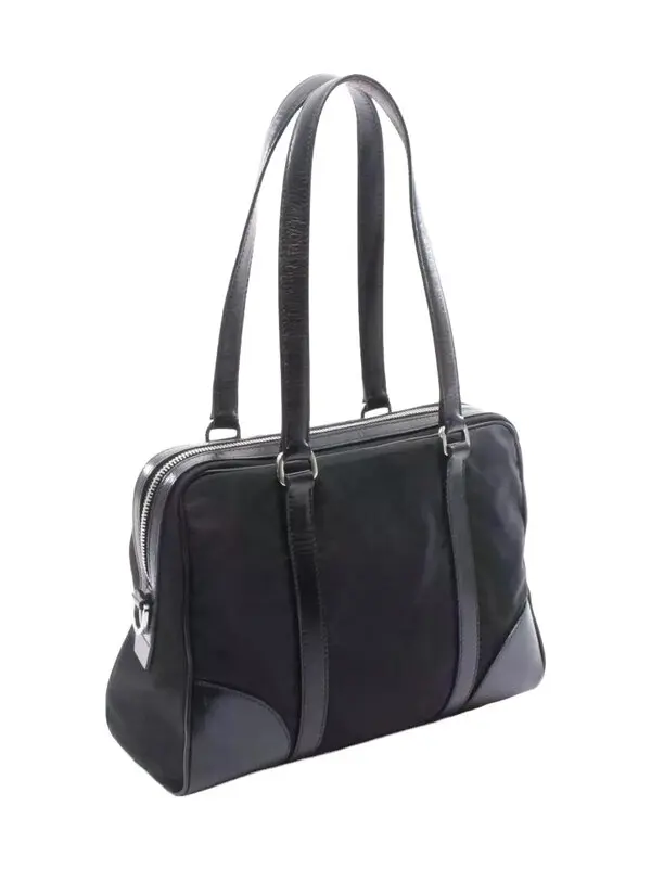 Prada 2000s Enamel Triangle-logo Shoulder Bag - Black