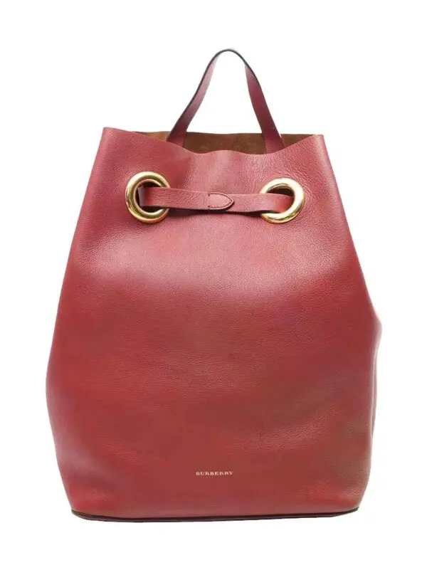 Burberry Drawstring Leather Backpack - Red