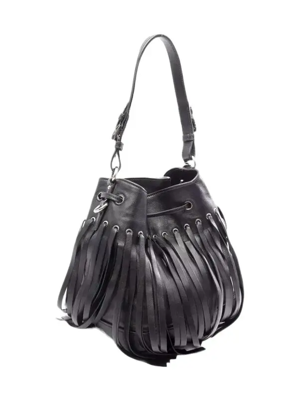 Prada Leather Fringe Bucket Bag - Black