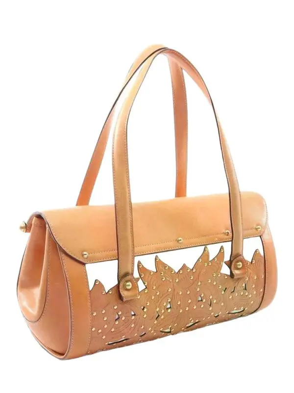 Gucci 2010s Floral Carving Bamboo Handbag - Brown