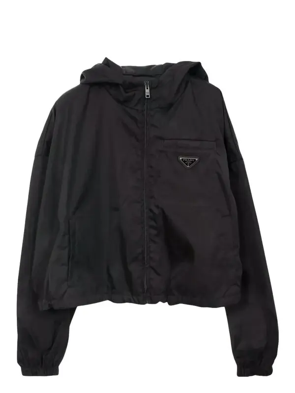 Prada Re-nylon Hooded Jacket With Triangle Logo - Black