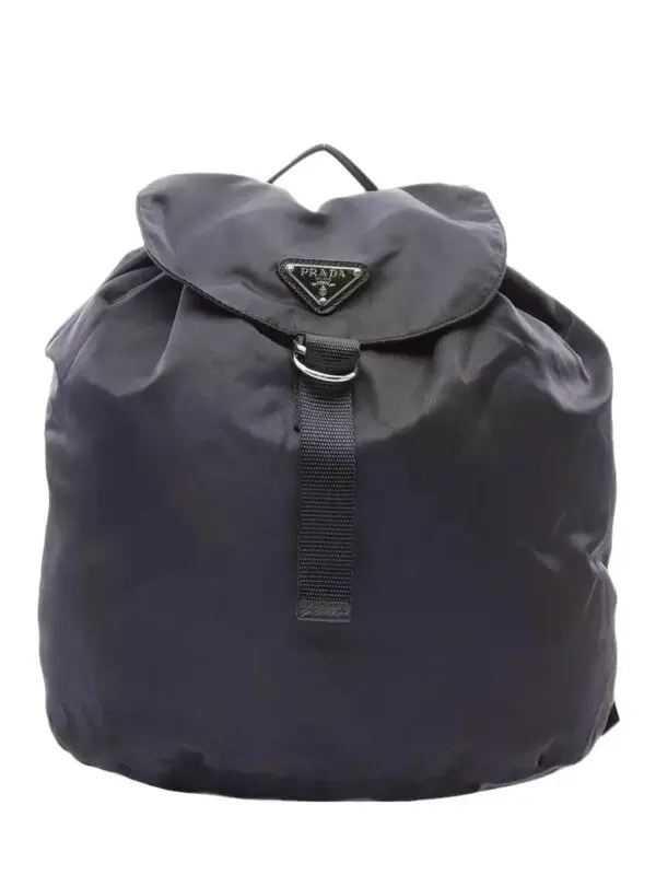 Prada Logo Plate Drawstring Backpack - Blue