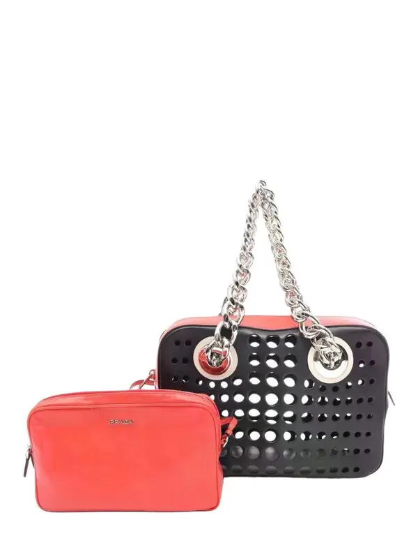Prada City Fori Perforated Shoulder Bag - Red